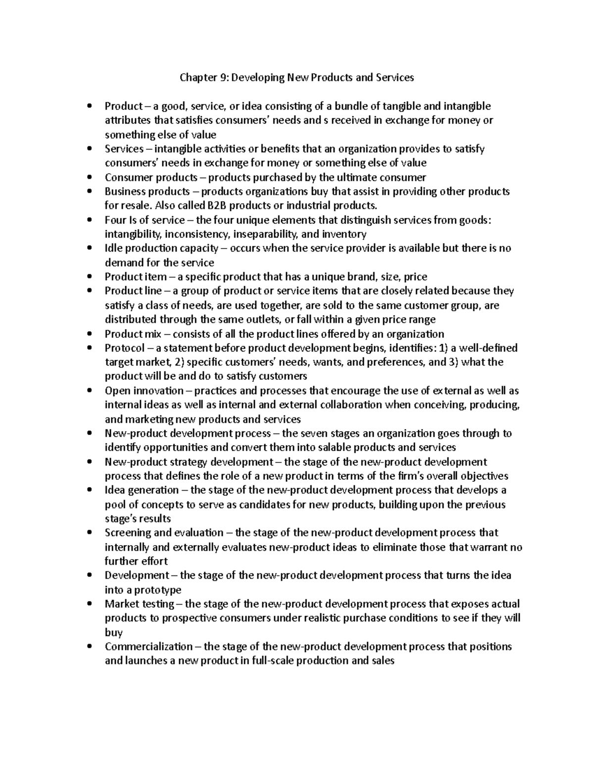 MKTG Chapter 9 Notes - Chapter 9: Developing New Products and Services ...