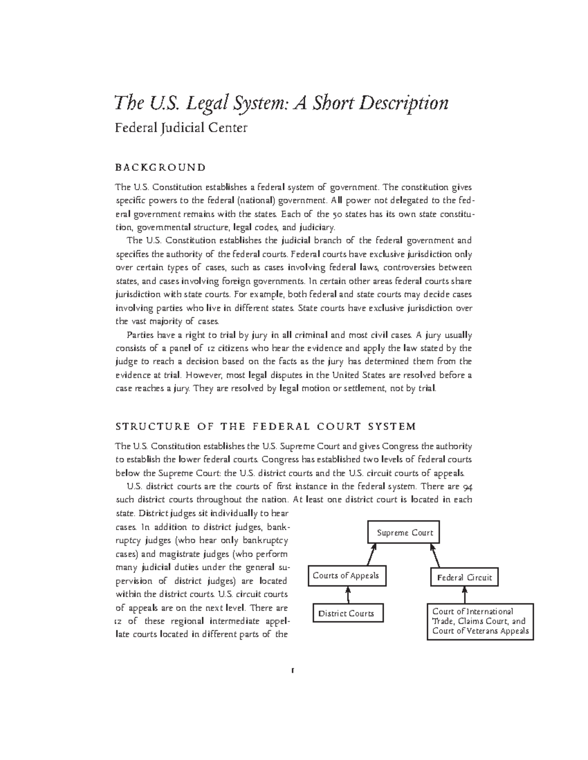 U.S legal System - The U. Legal System: A Short Description Federal ...