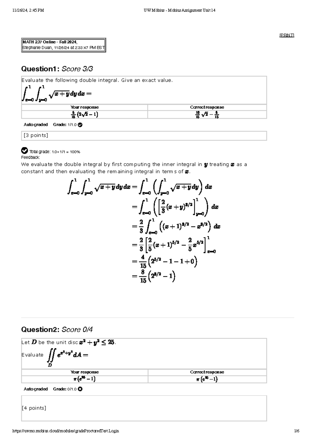 Mobius Practice Unit 14 - [PRINT] MATH 237 Online - Fall 2024 ...