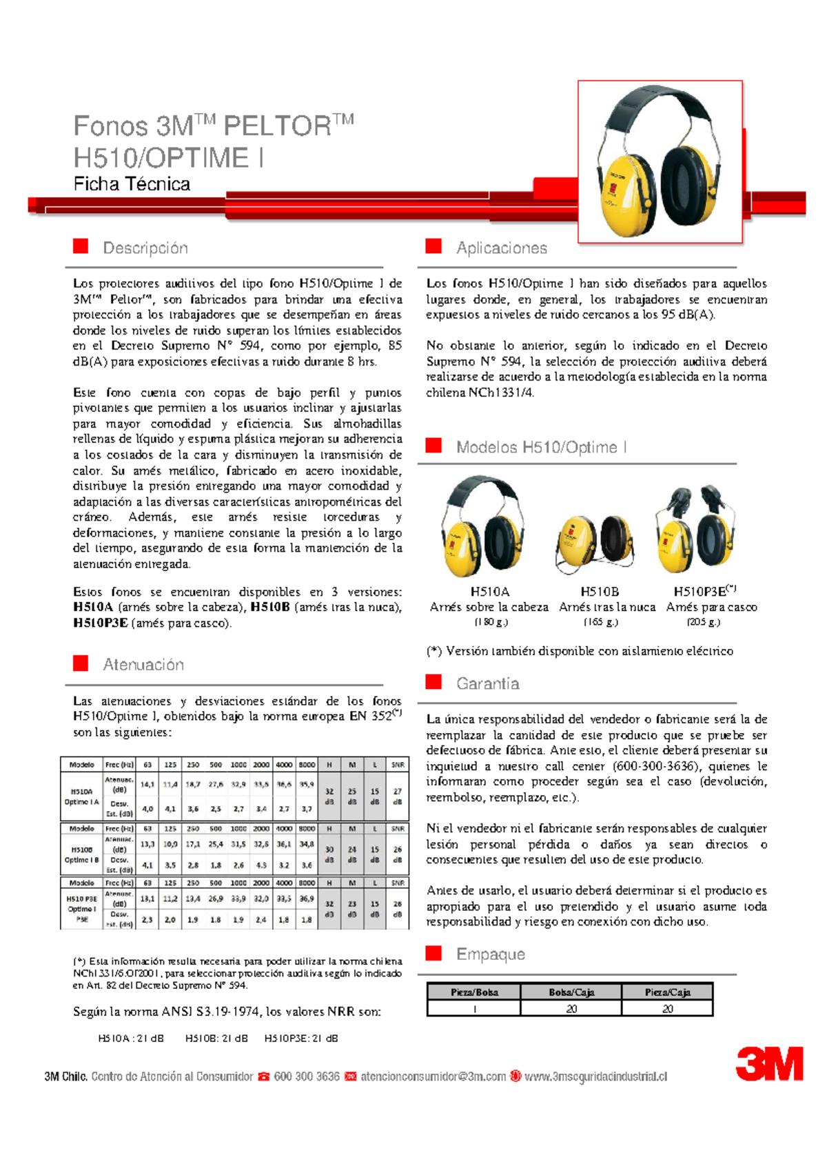 Fono H510 - Optime I - PREVENCION - Fonos 3M TM PELTOR TM H510/OPTIME I ...