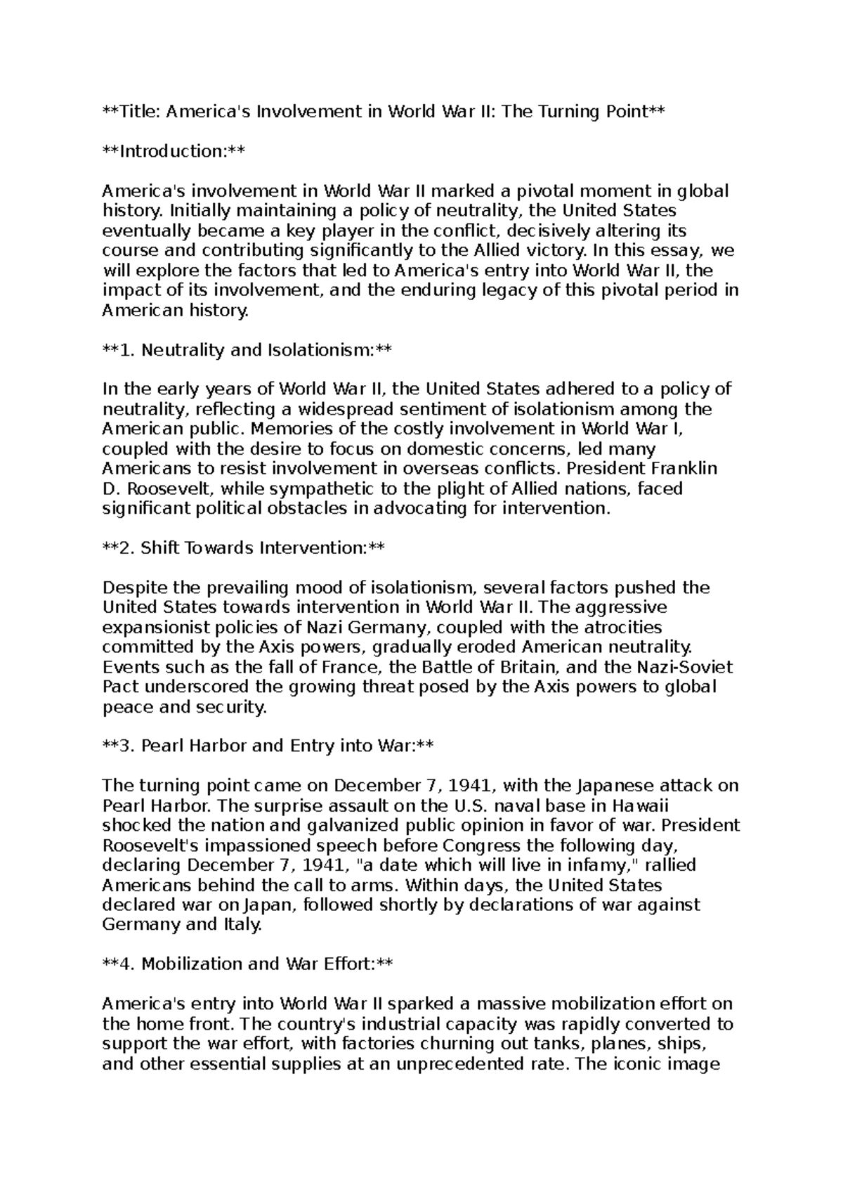 Ww2 - 3 - Title: America's Involvement in World War II: The Turning ...