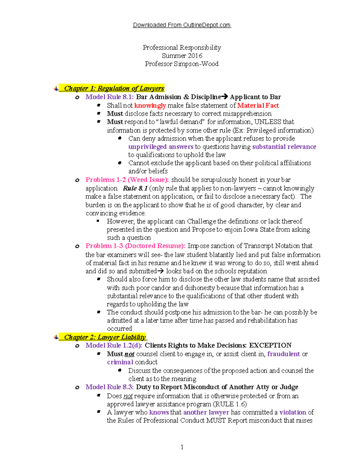 Professional Responsibility Outline - Professional Responsibility ...