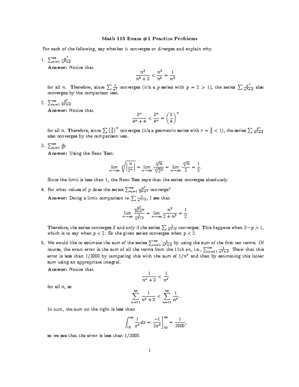 Calculus solved examples - Math 115 Exam #1 Practice Problems For each of the following, say ...