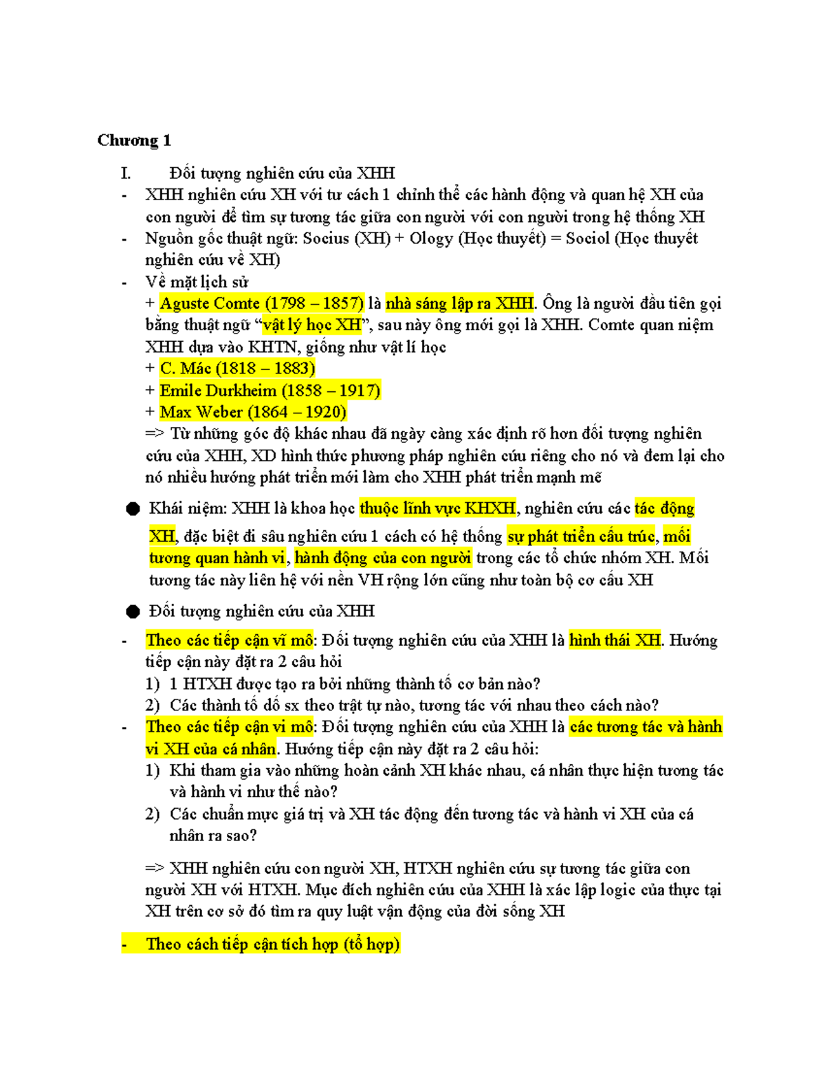 Đề cương XHH - Đề cương thi kết thúc học phần XHH - Chương 1 I. Đối ...