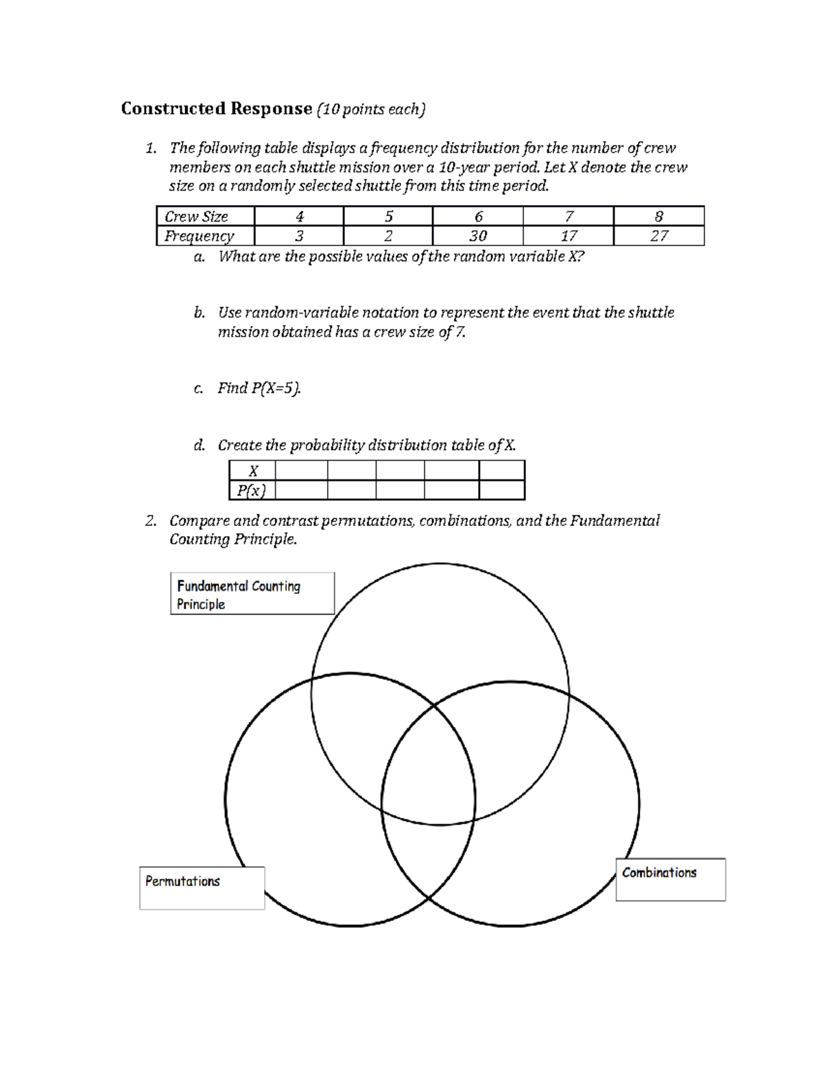 Unit 4 Review Constructed Response - Constructed Response (10 points ...