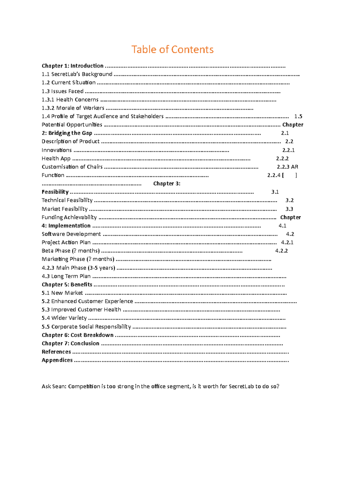 Table of Contents for Concept Proposal - Table of Contents Chapter 1 ...