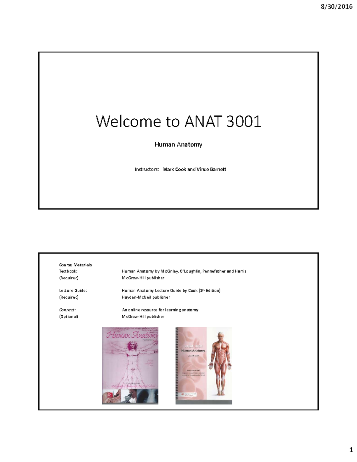 Welcome to ANAT 3001 - Lecture notes 1 - Welcome to ANAT Human Anatomy ...