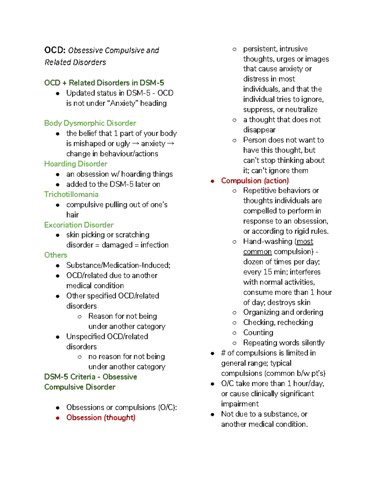 OCD Lecture - OCD: Obsessive Compulsive and Related Disorders OCD ...