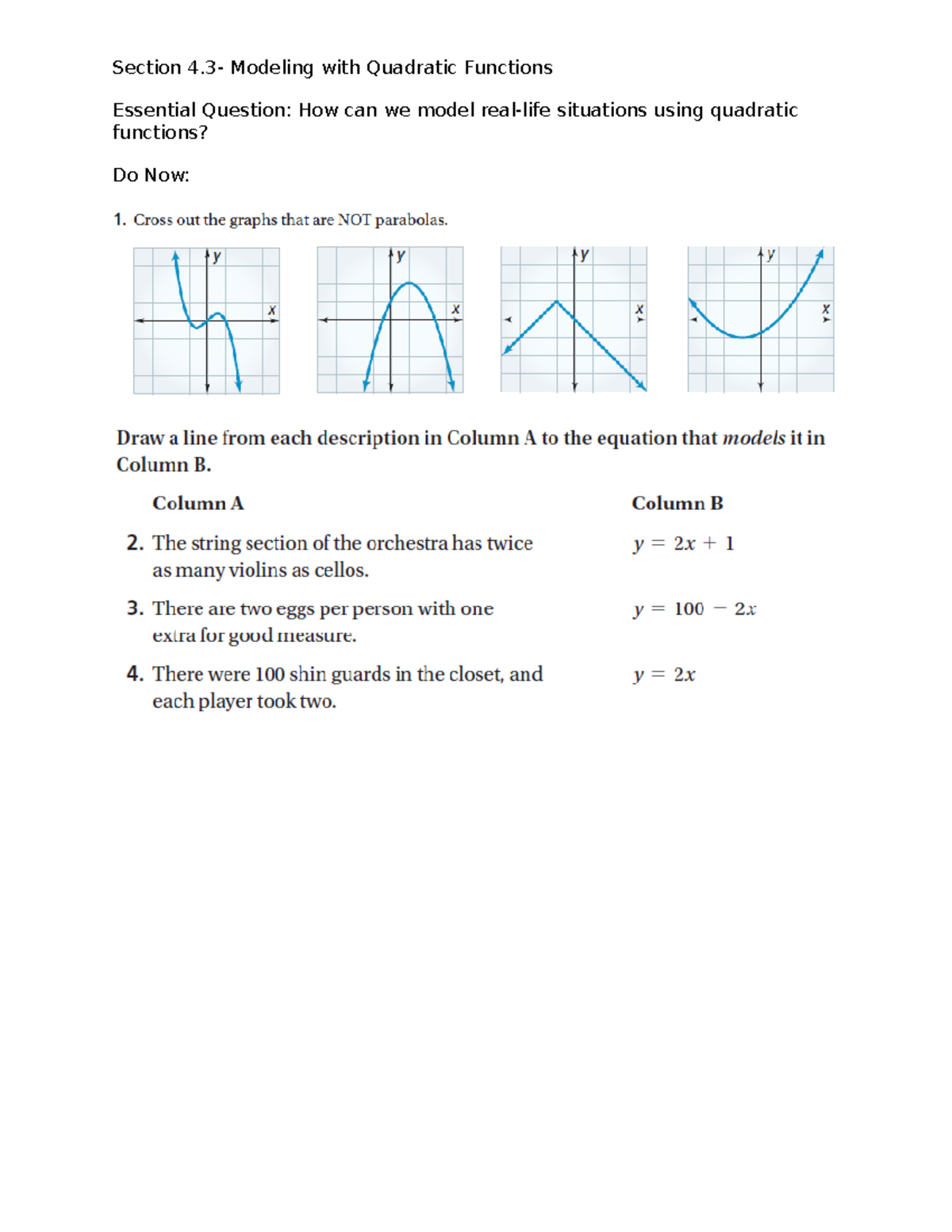 4.3 Notes Student Copy CP - Section 4- Modeling with Quadratic ...