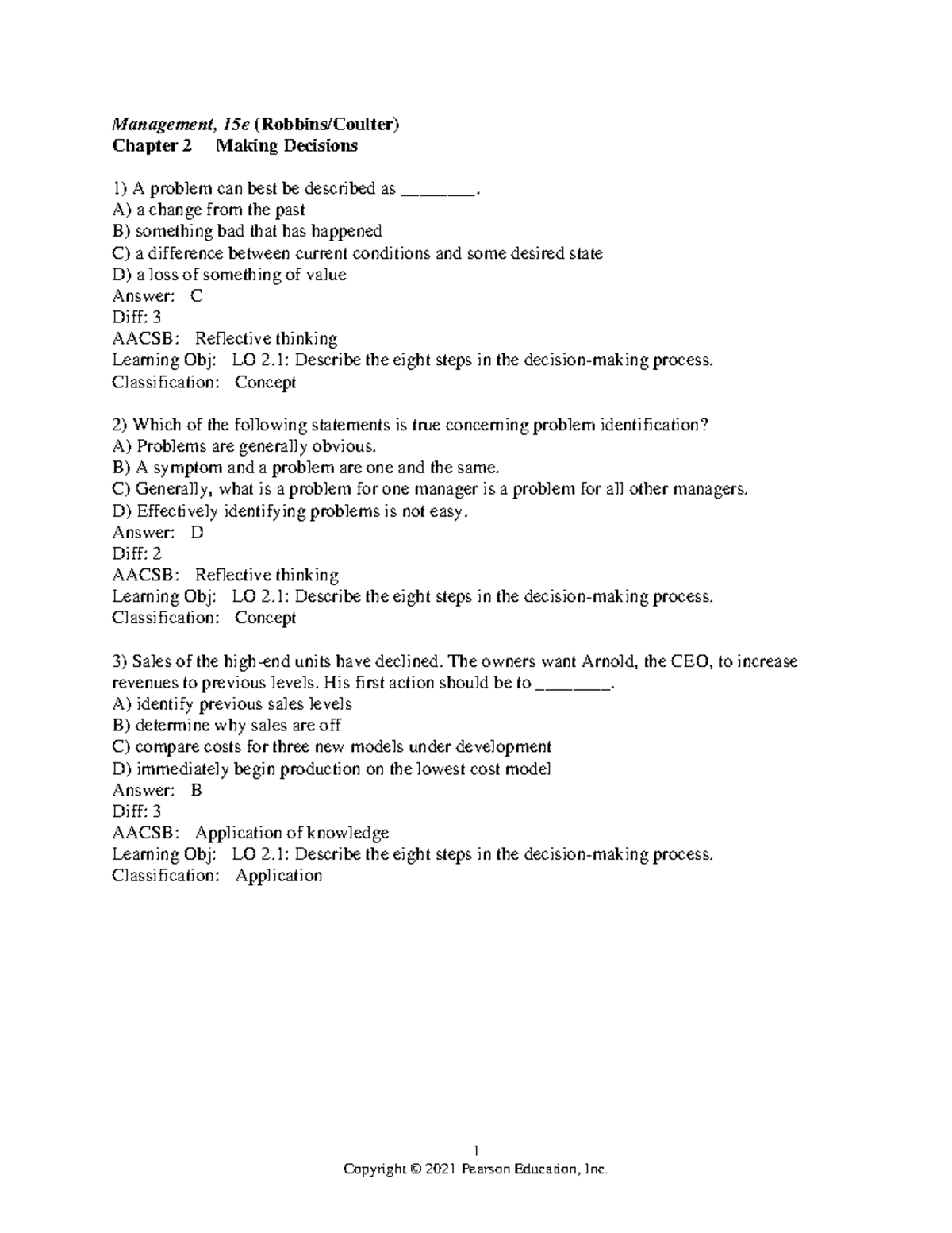 Management Chapter 2 Question Bank - 1 Management, 15e (Robbins/Coulter ...