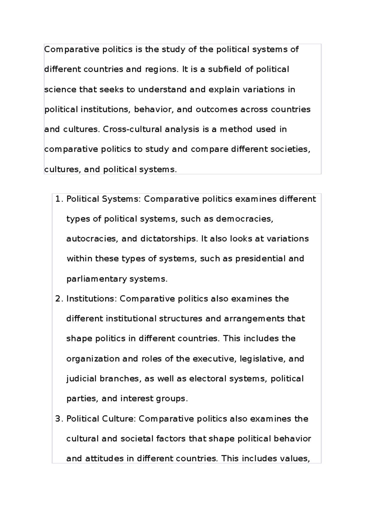 Comparitive politics and cross-cultural analysis - Comparative politics ...