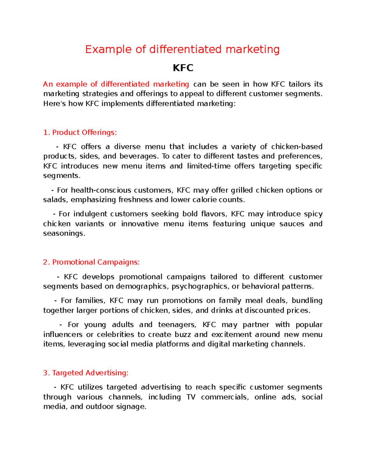 Example of differentiated marketing - Here's how KFC implements ...