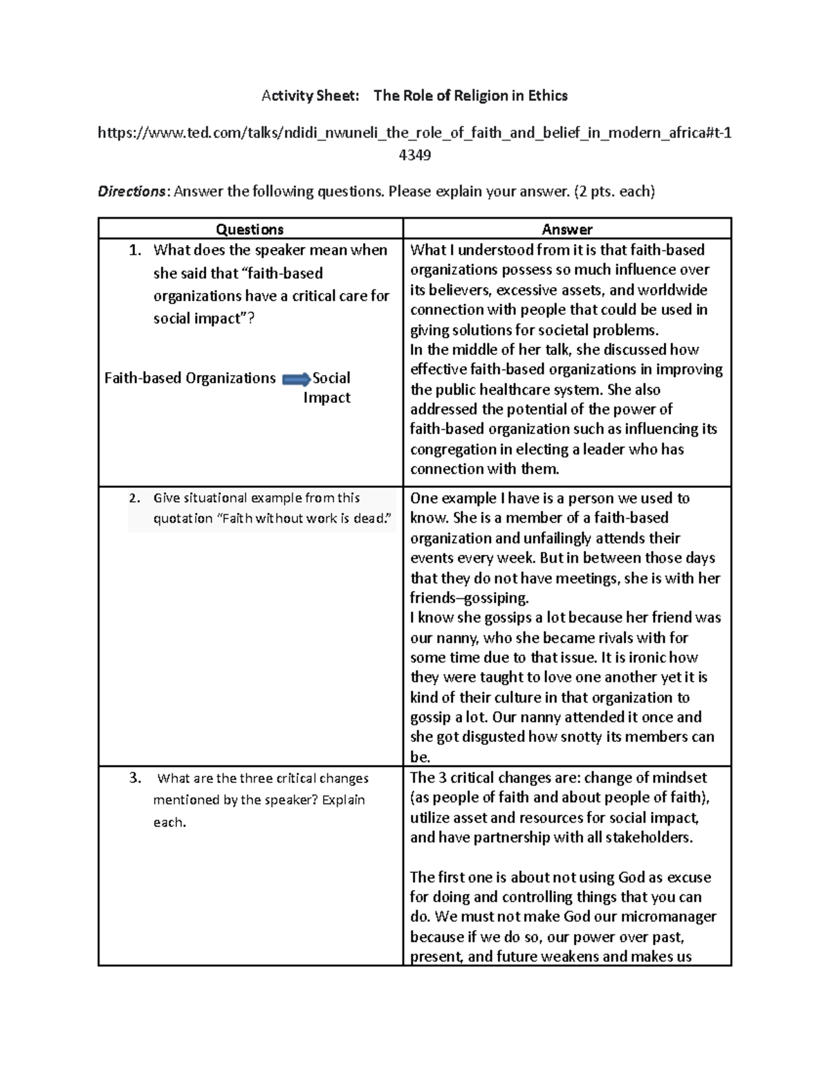 Role of Religion - asdasdasdasd - Activity Sheet: The Role of Religion ...