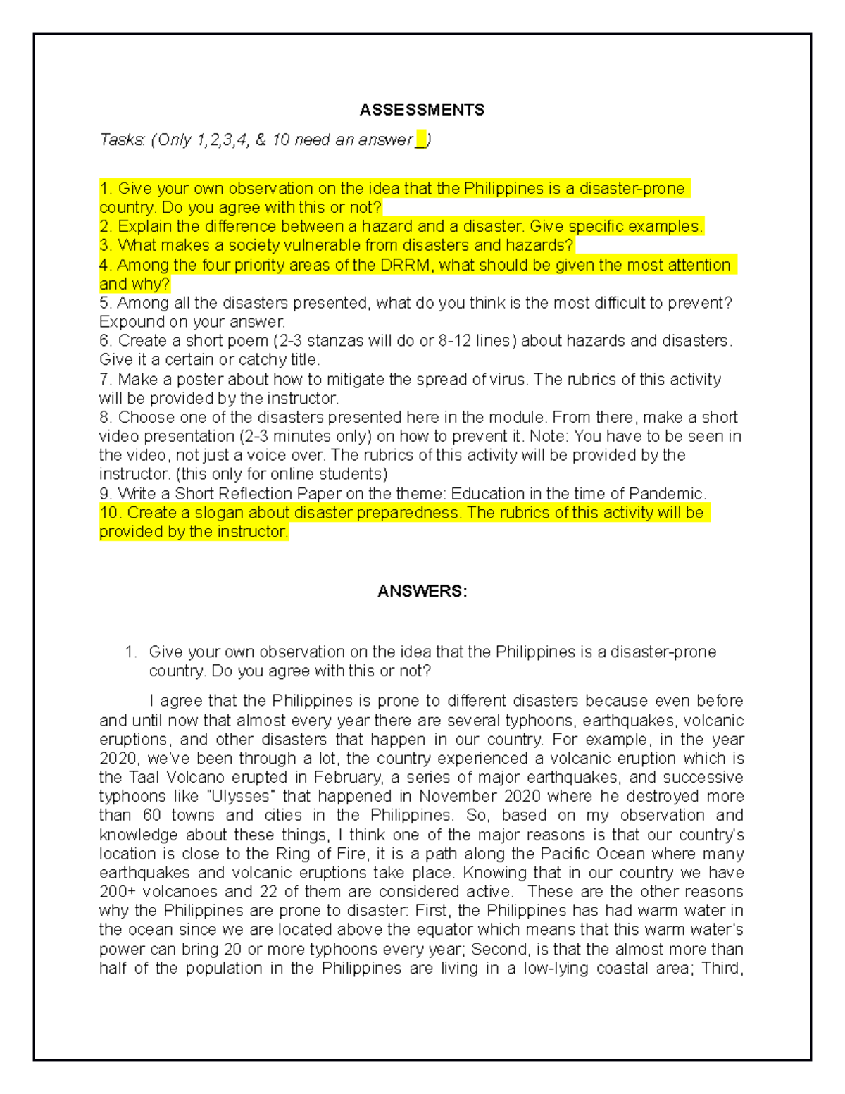 Assessment for Good Citizenship - ASSESSMENTS _Tasks: (Only 1,2,3,4 ...