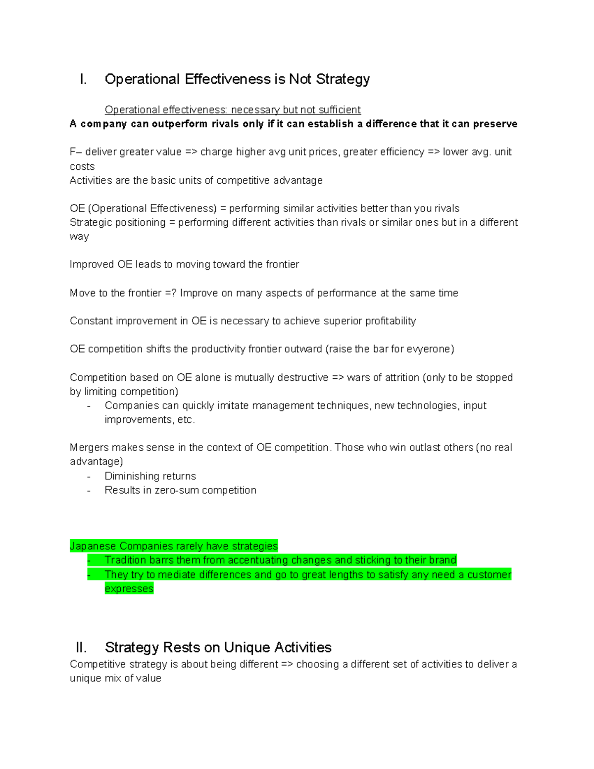 What is Strategy Porter Reading - I. Operational Effectiveness is Not ...