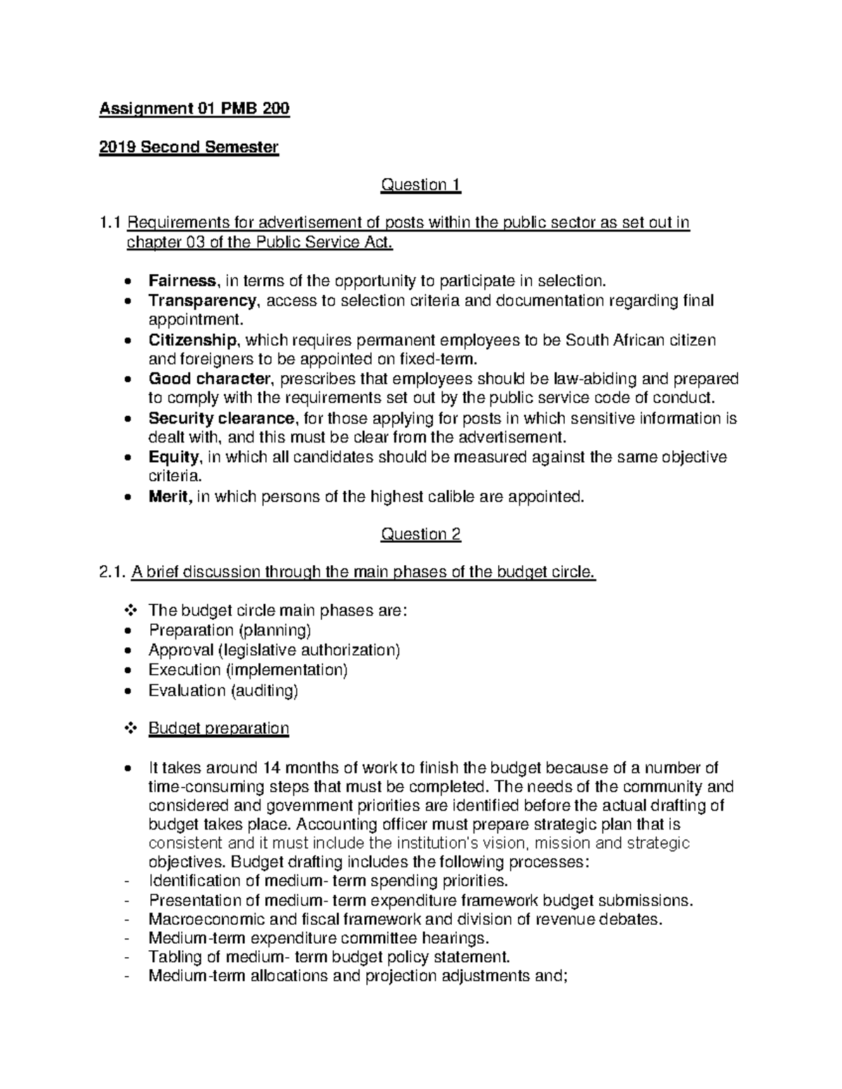 Assignment 01 PMB 200 - Assignment 01 PMB 200 2019 Second Semester ...