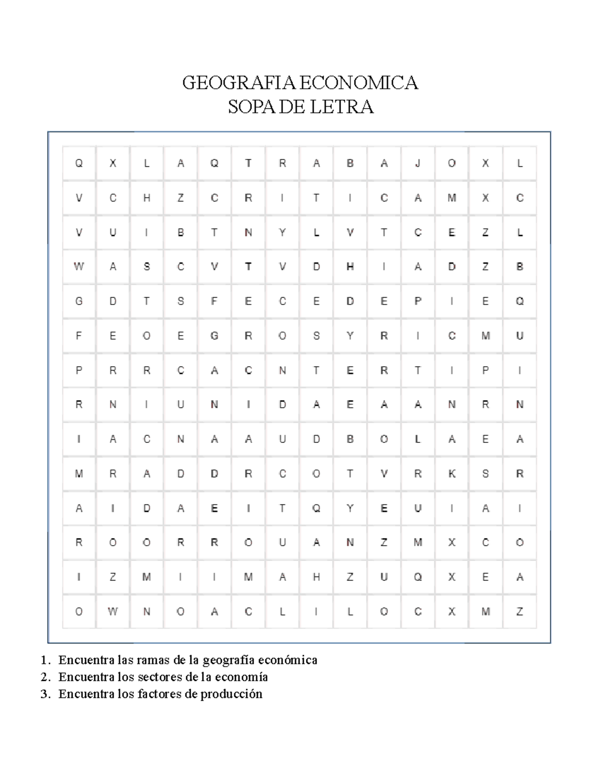 SOPA DE Letra Geografia Economica - Sociales - GEOGRAFIA ECONOMICA SOPA ...