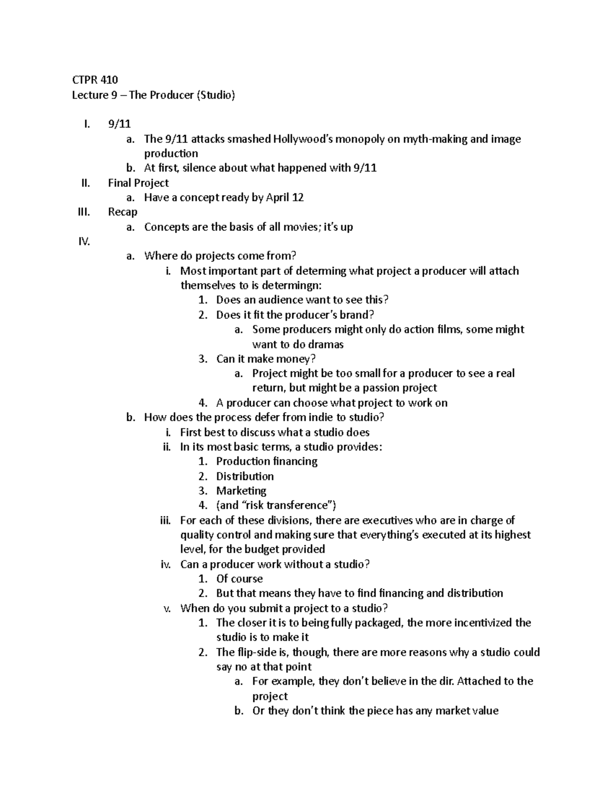 CTPR 410 Lecture 9 - The Producer (Studio) - CTPR 410 Lecture 9 – The ...