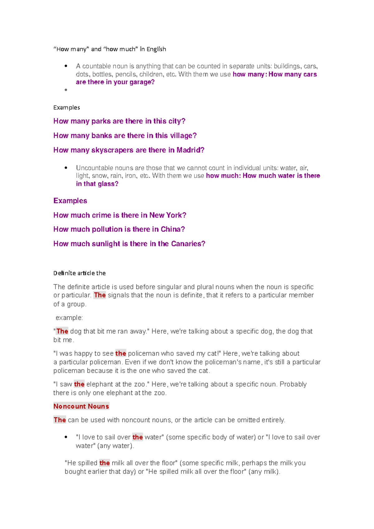 Documento de inglés para aprender con estructura - “How many” and “how ...