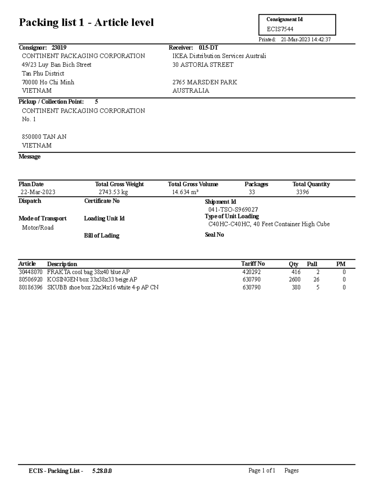 ECIS7544 - kjhgkjghkjhkjh - Packing list 1 - Article level Consignment ...