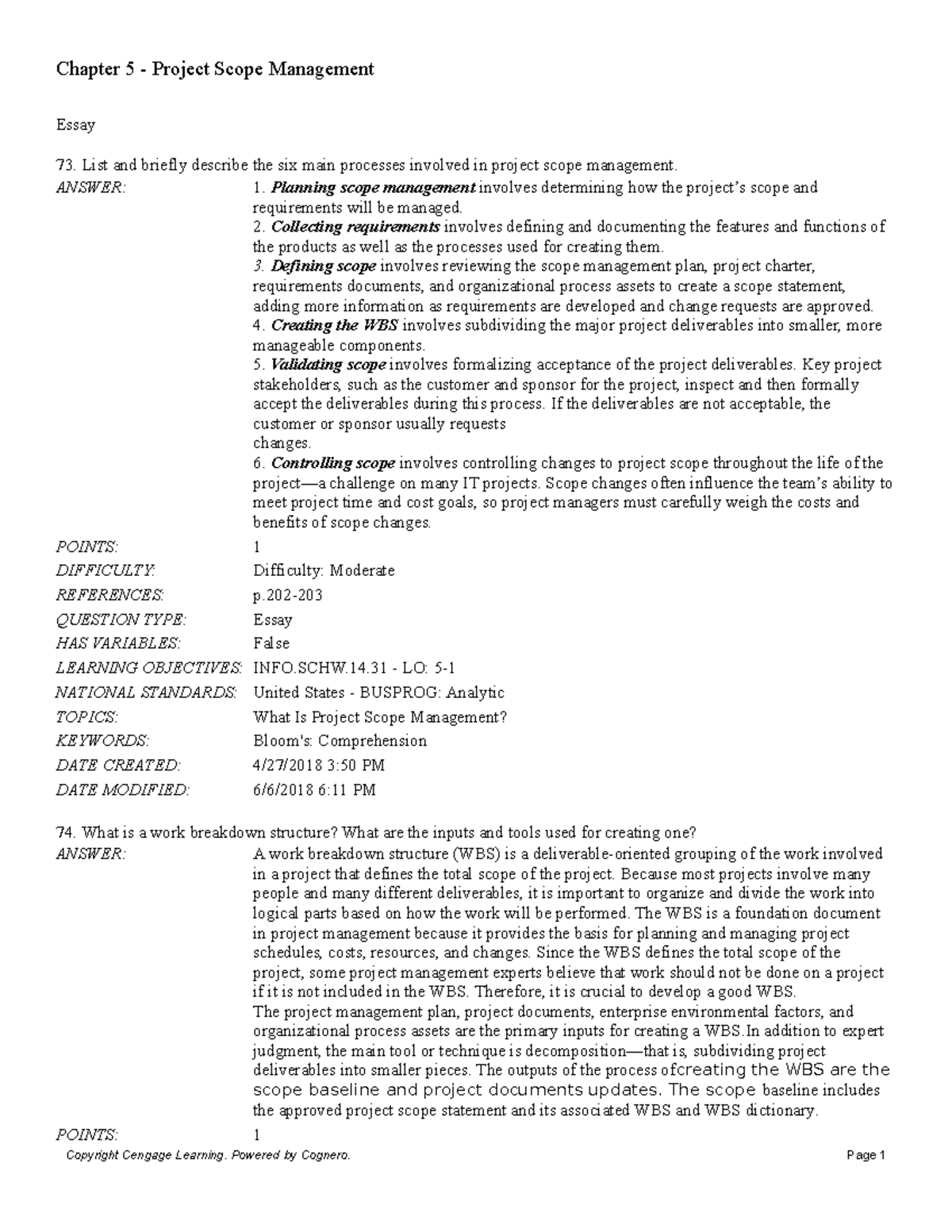 Chapter 5 Project Scope Management Essay Essay List And Briefly