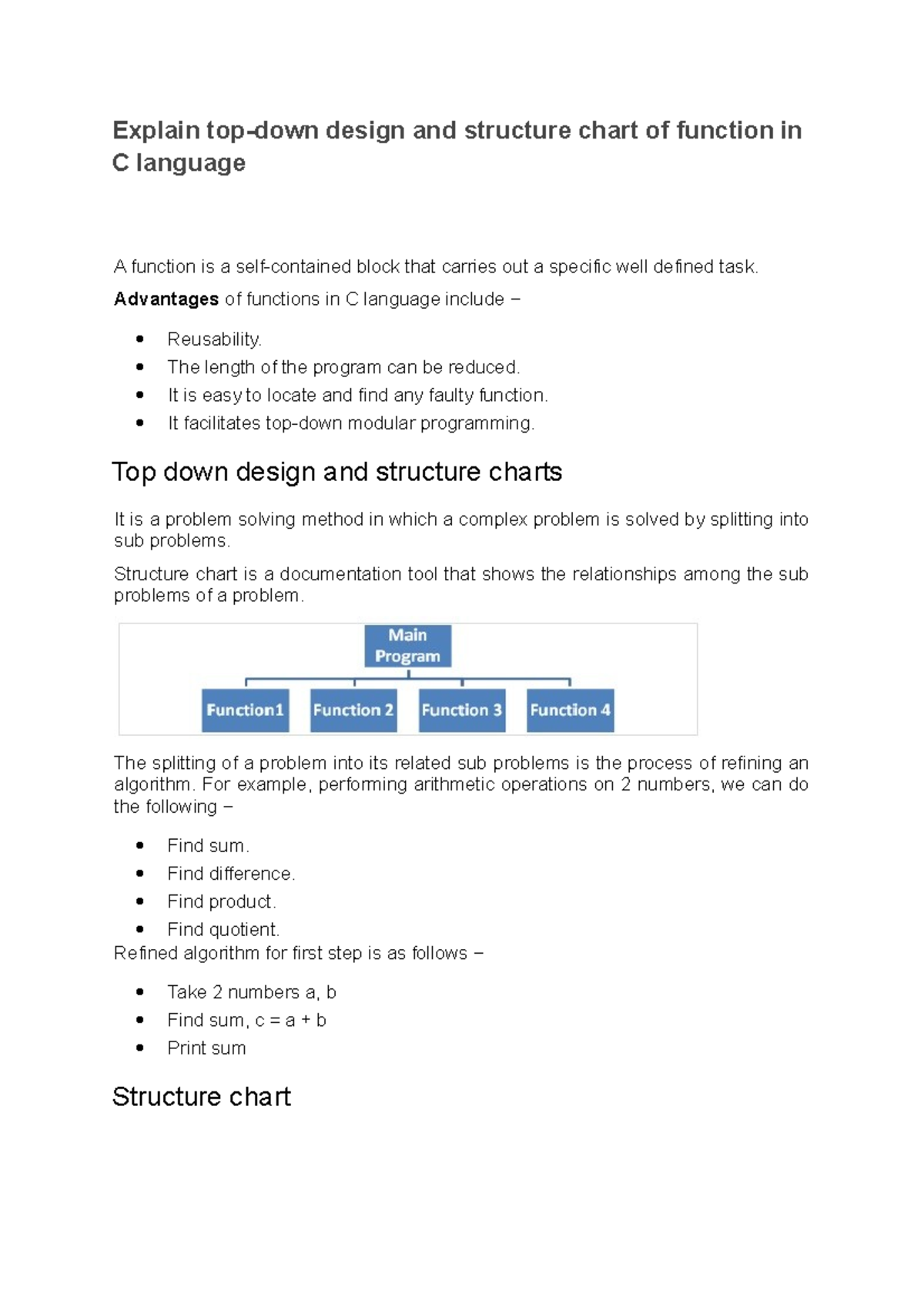Top-down structure in C - Explain top-down design and structure chart ...
