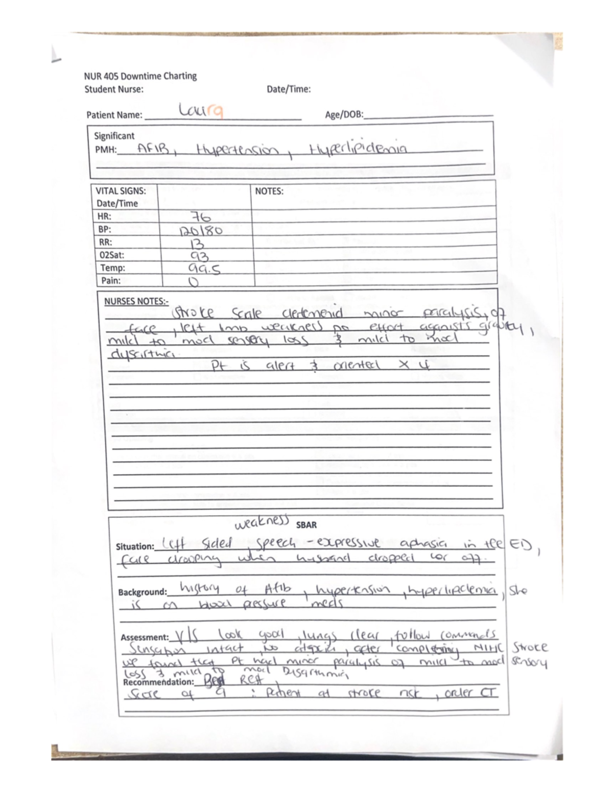 NUR 405 Downtime Charting - nur167 - Studocu