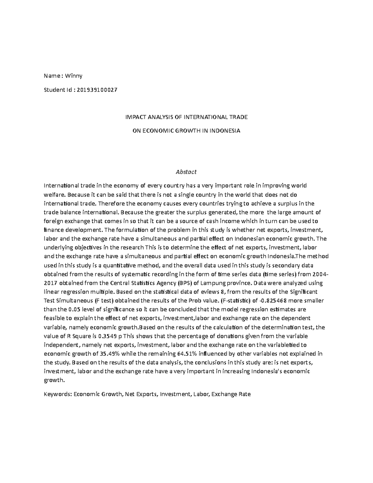 Homework economic and international trade - Name : Winny Student Id ...