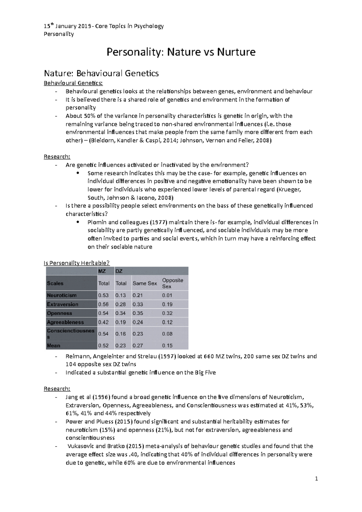 Personality Nature vs Nurture - Personality Personality: Nature vs ...