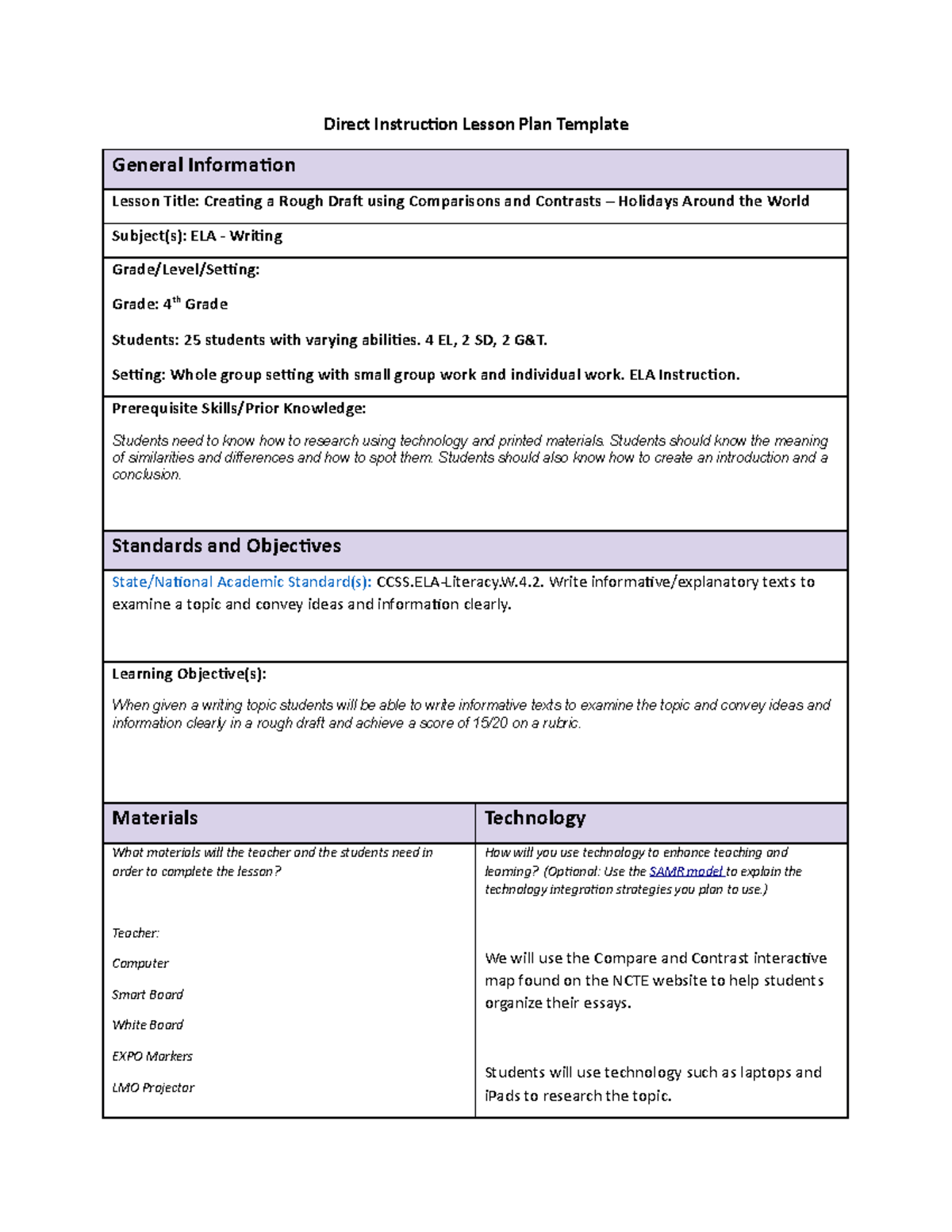 Task 1 - for reference only. Passed. - Direct Instruction Lesson Plan Template General ...