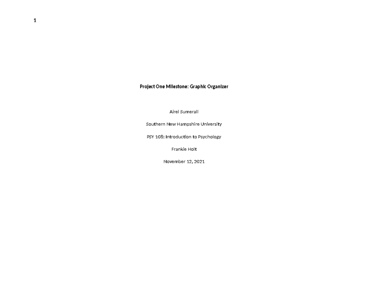 PSY108 Project One Milestone - Project One Milestone: Graphic Organizer ...