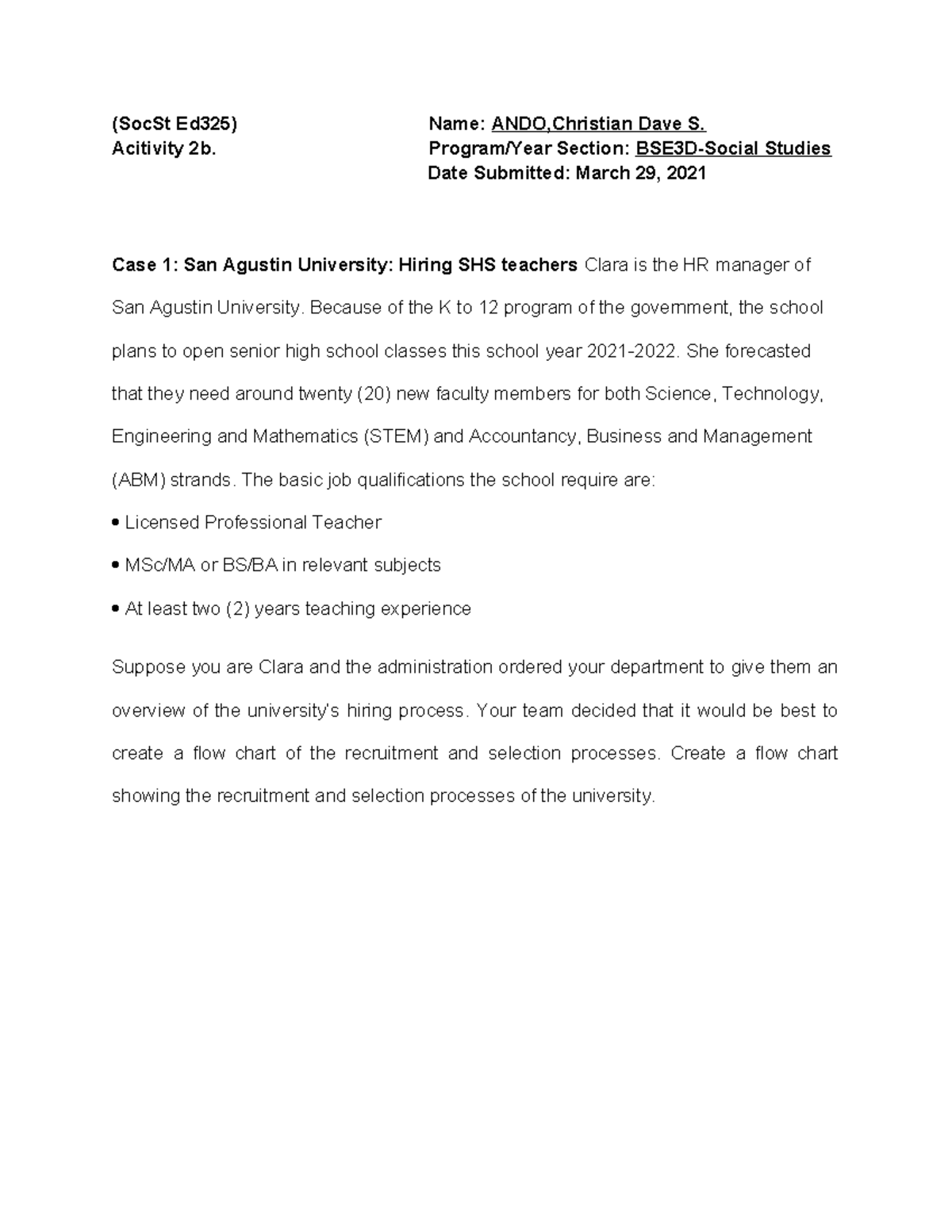'Soc St Ed325- ANDO, Christian Dave S - (SocSt Ed325) Name: ANDO ...