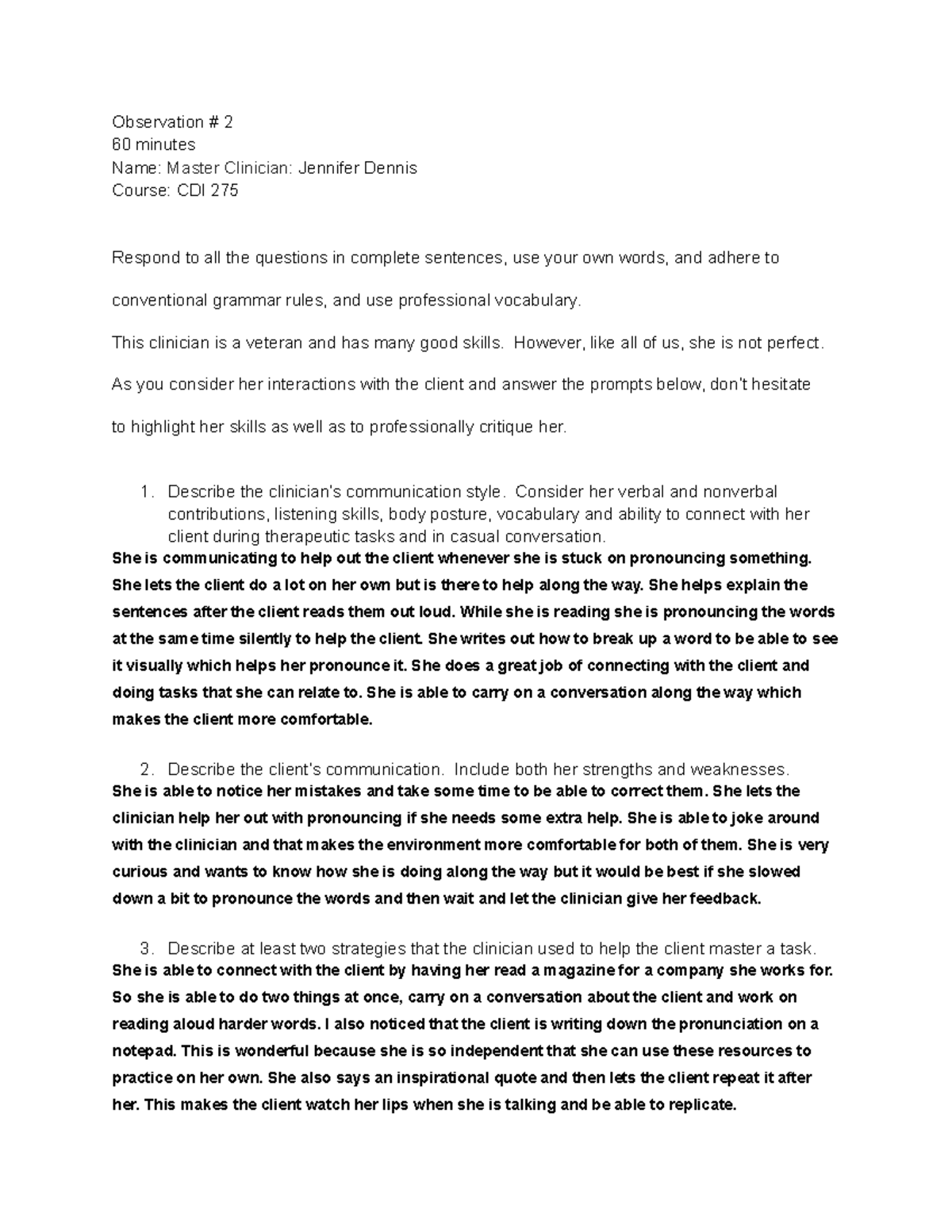 Observation #2 - second - Observation # 2 60 minutes Name: Master ...