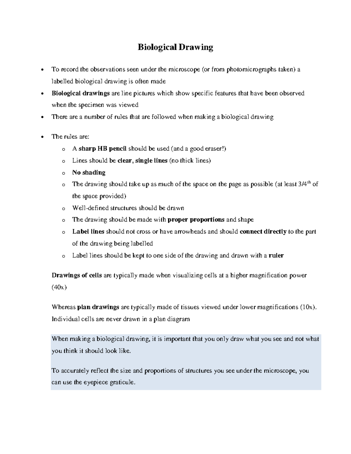 Biological Drawings - Individual cells are never drawn in a plan ...