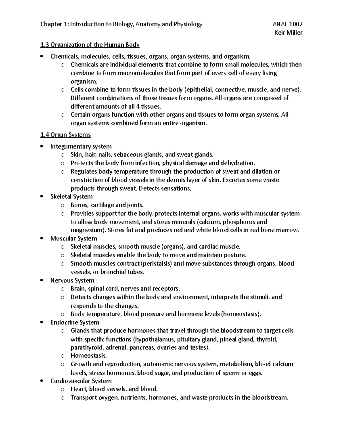 Organization of Human Body Systems - Studocu
