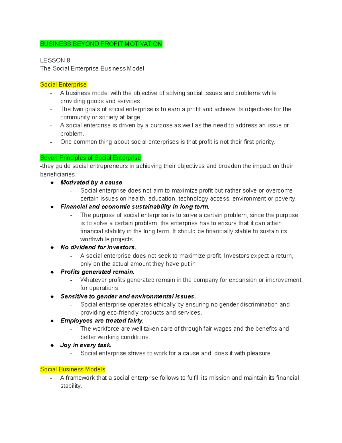 Business Ethics (finals)-1 - BUSINESS BEYOND PROFIT MOTIVATION LESSON 8 ...