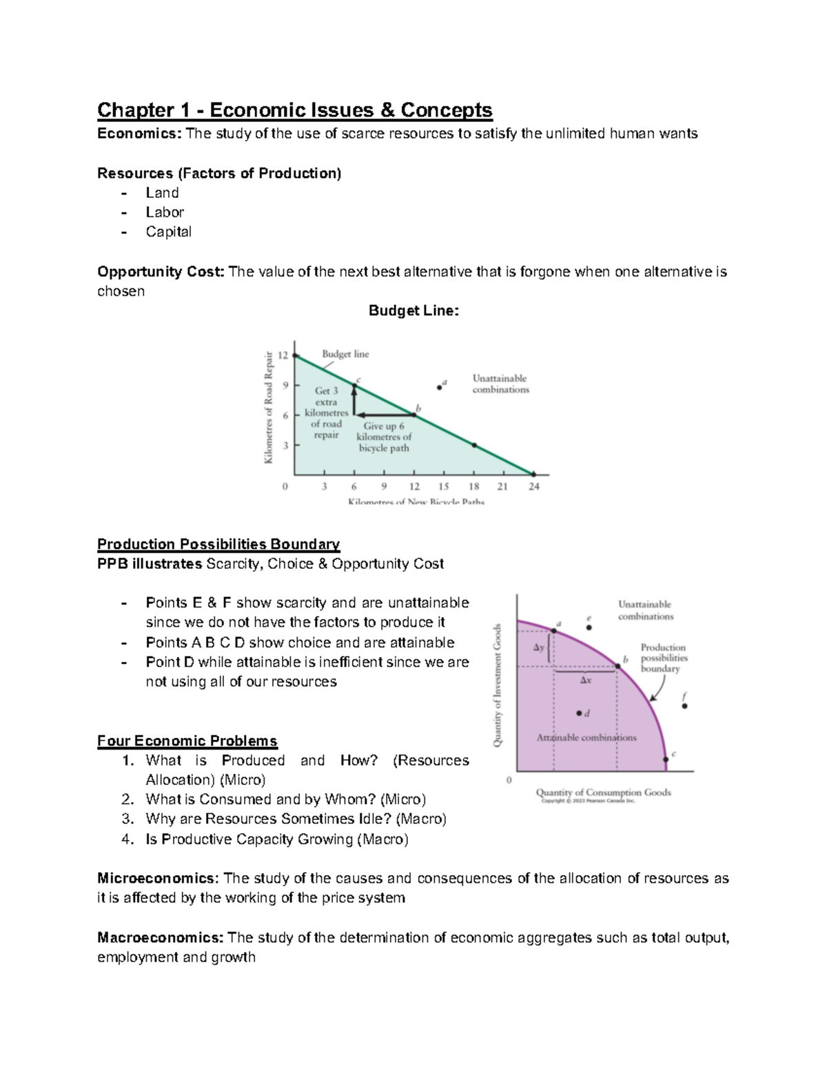 ECON201 Note Chap 1 - Notes Chapter 1 - Chapter 1 - Economic Issues ...