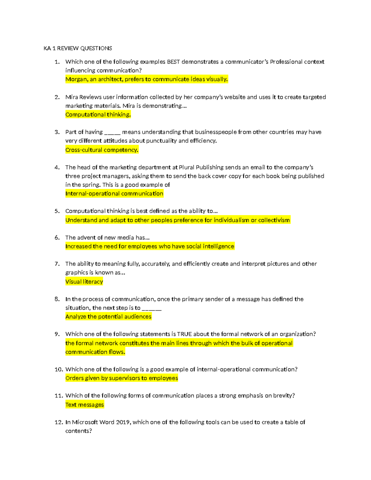 KA 1 Review Questions - CDI College - KA 1 REVIEW QUESTIONS Which one ...