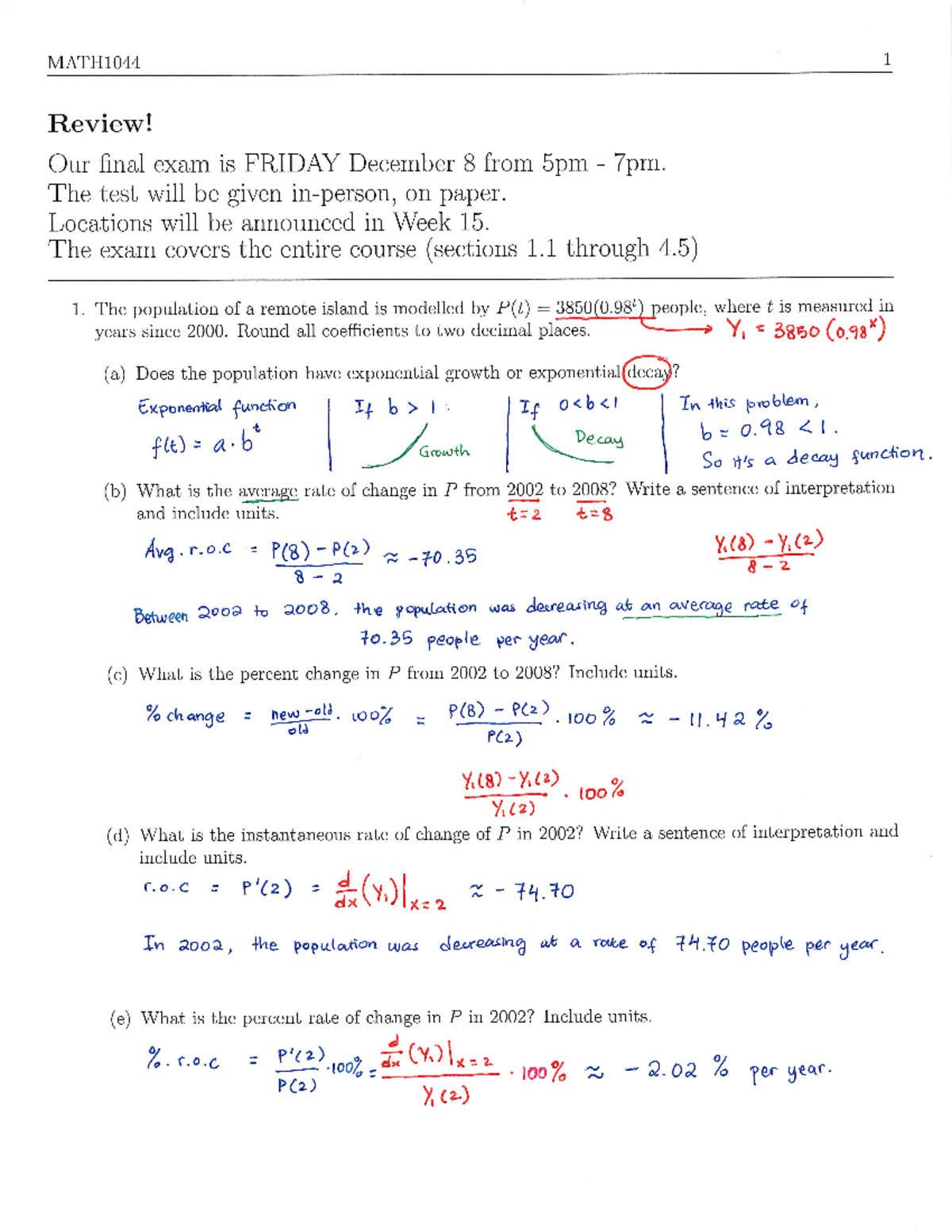 Final Exam Review - Solution - MATH1044 - Studocu