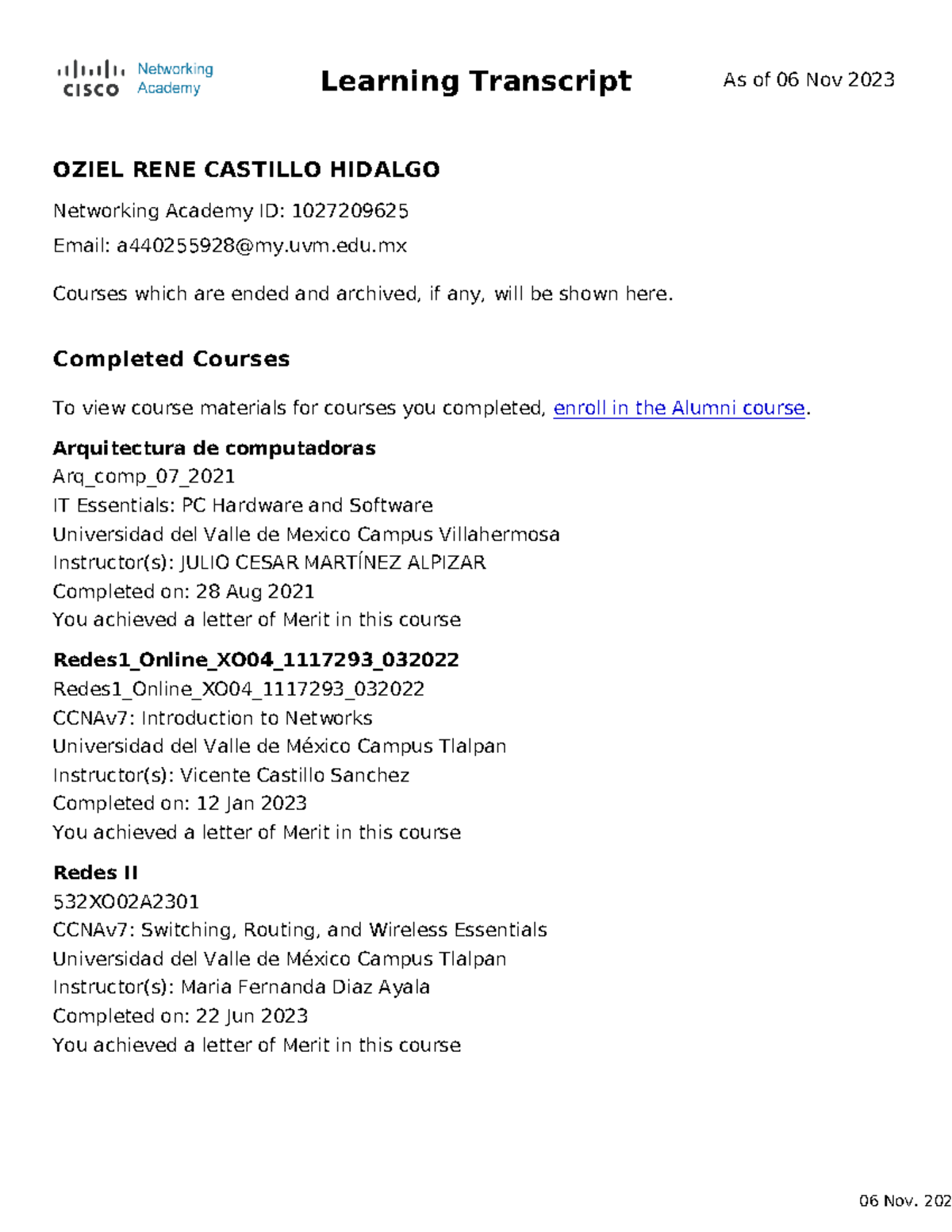 Net Acad Learning Transcript - Redes - UVM - Studocu