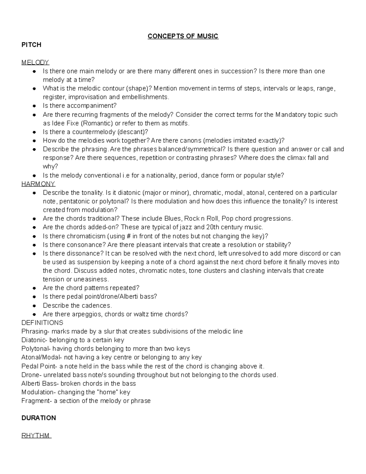Concepts of Music doc - CONCEPTS OF MUSIC PITCH MELODY Is there one ...