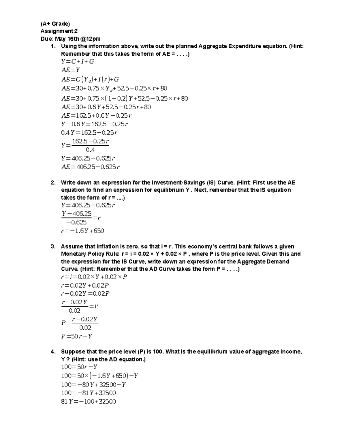 A+ ECON141 Assignment 2 - (A+ Grade) Assignment 2 Due: May 16th @12pm 1 ...