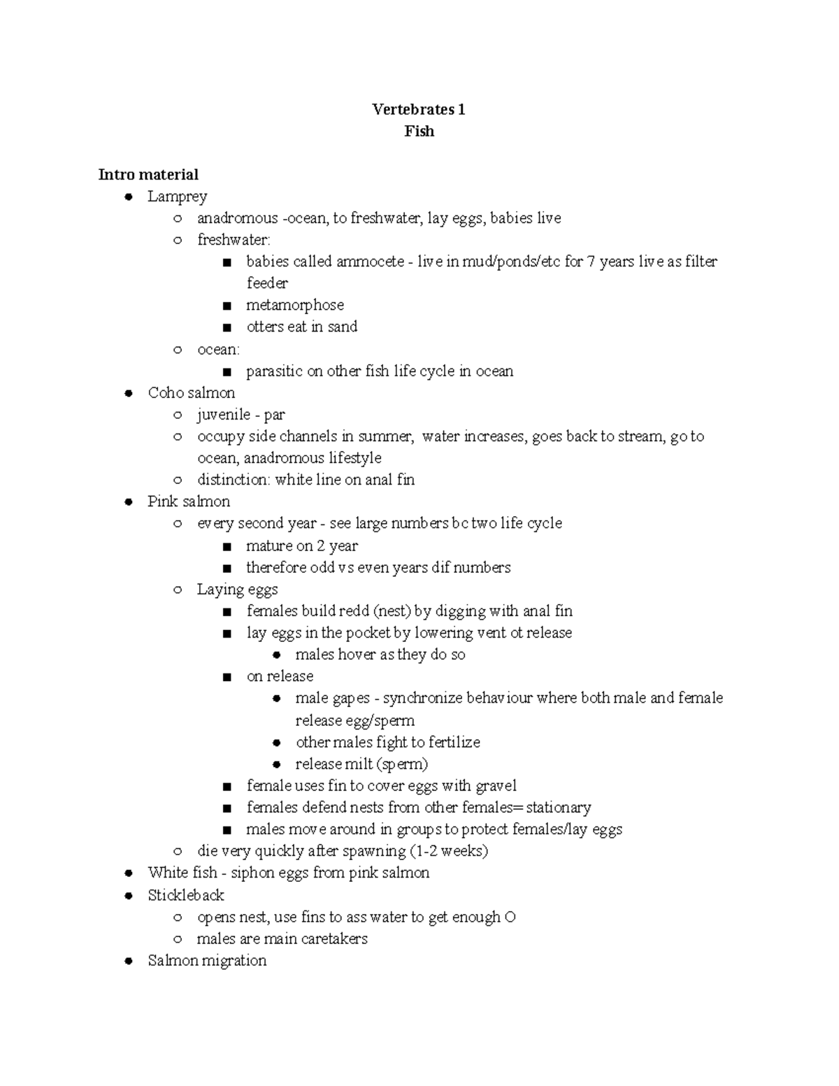 Vertebrate Lecture: Fish - Vertebrates 1 Fish Intro material Lamprey ...
