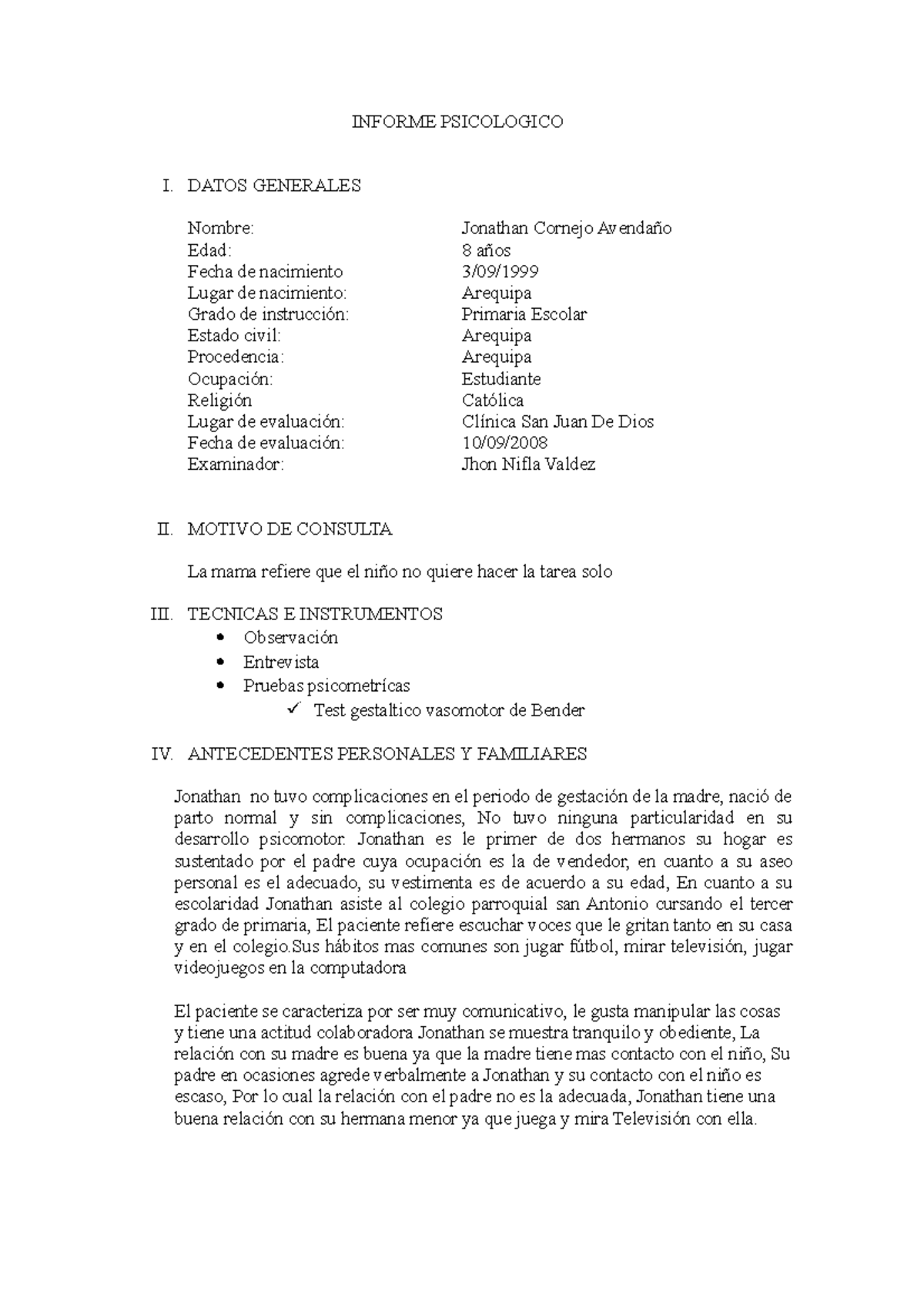 Informe-psicologico compress - INFORME PSICOLOGICO I. DATOS GENERALES ...