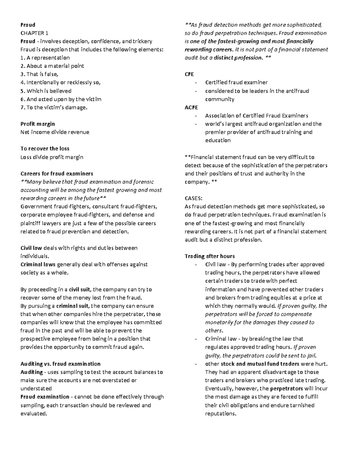 Fraud - Reviewer ll - Fraud CHAPTER 1 Fraud - involves deception ...