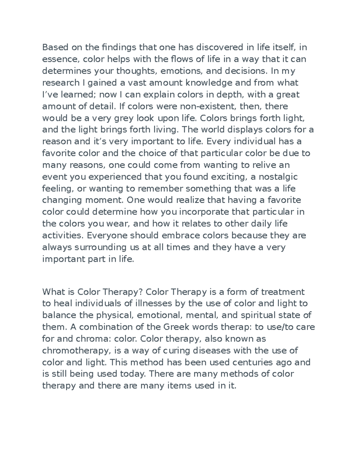 Color 2 - written assignment - Based on the findings that one has ...