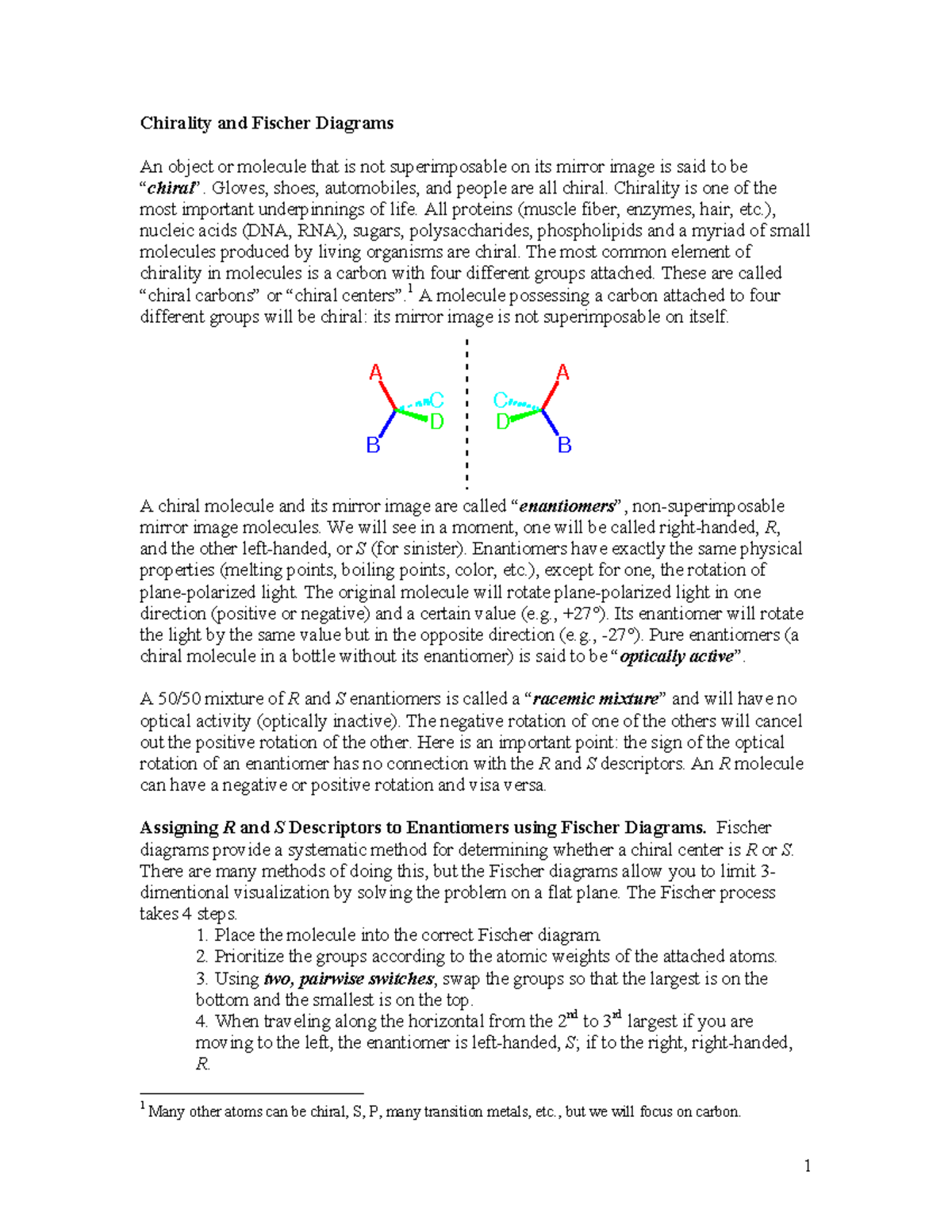 Stereochemistry Primer - Chirality and Fischer Diagrams An object or ...