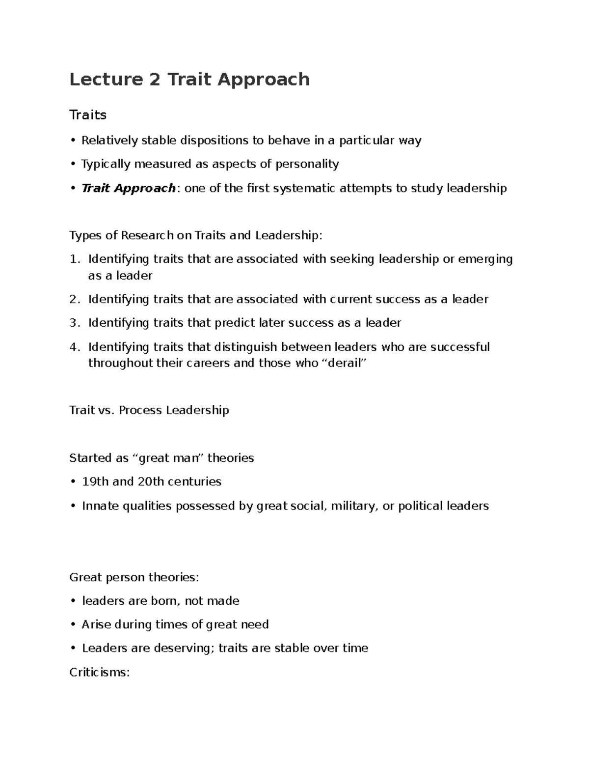 Lecture 2 Trait Approach - Lecture 2 Trait Approach Traits Relatively stable dispositions to ...