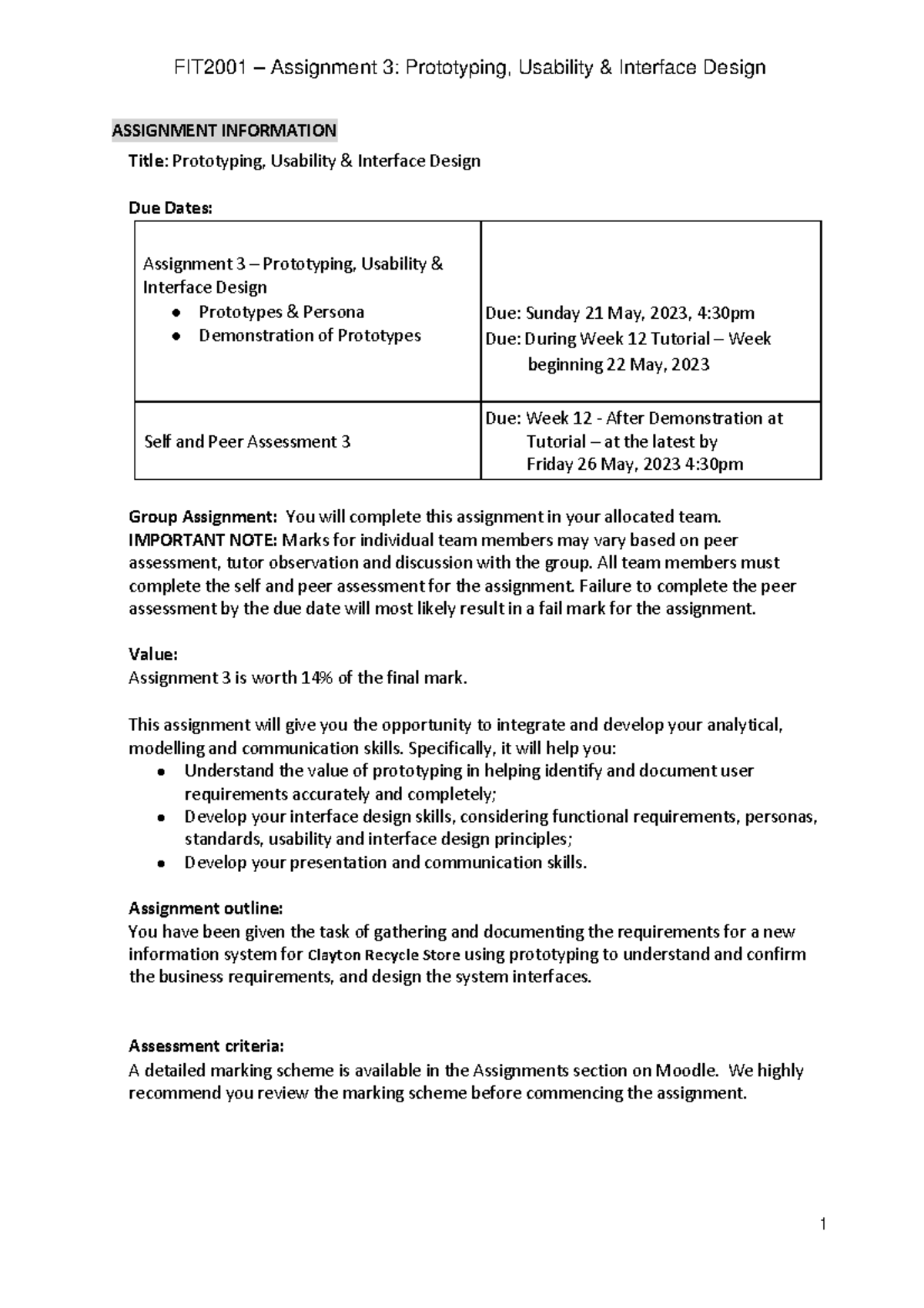 FIT2001 Assignment 3 V2 - FIT2001 - Monash - Studocu
