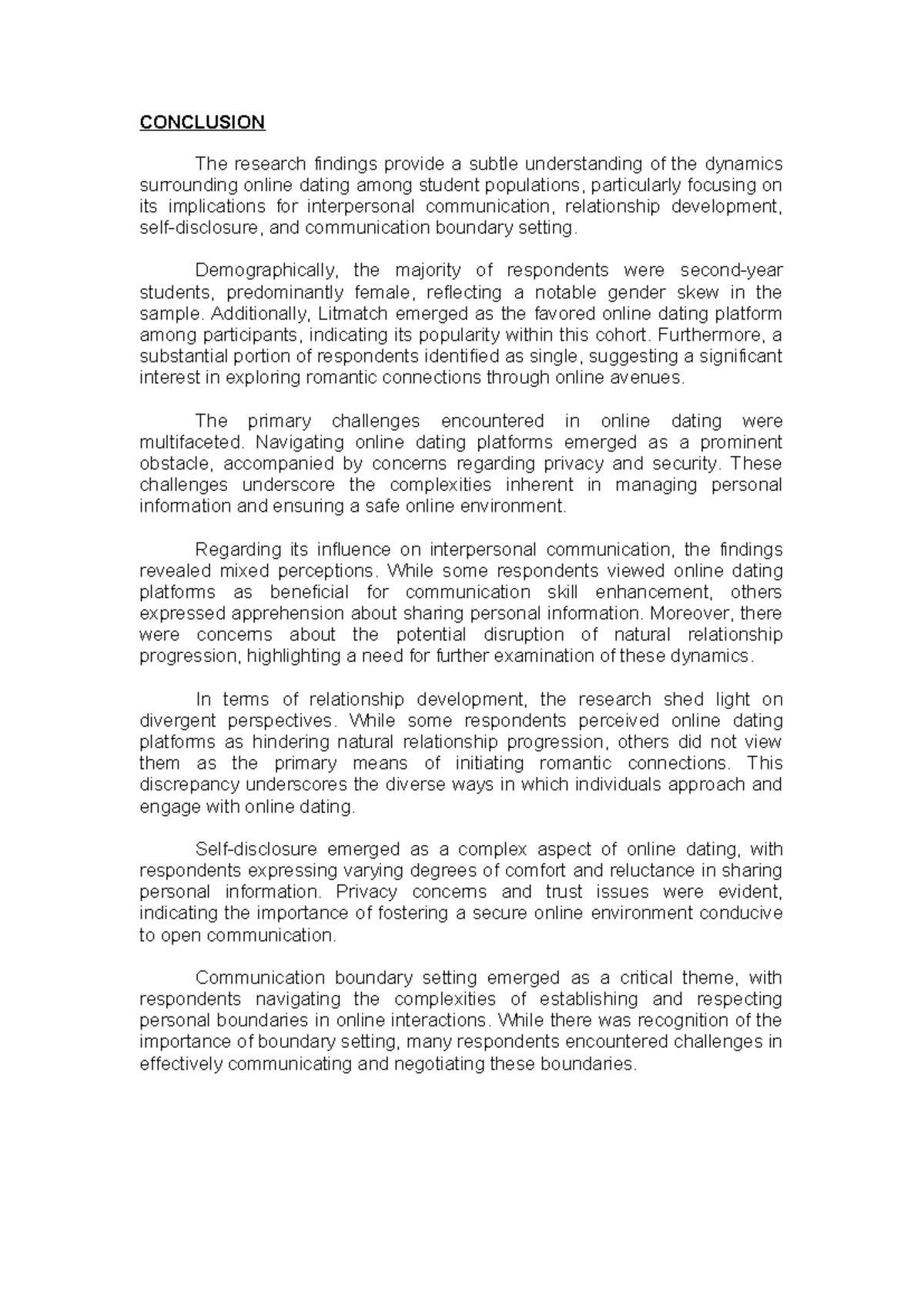 Conclusion - CONCLUSION The research findings provide a subtle ...